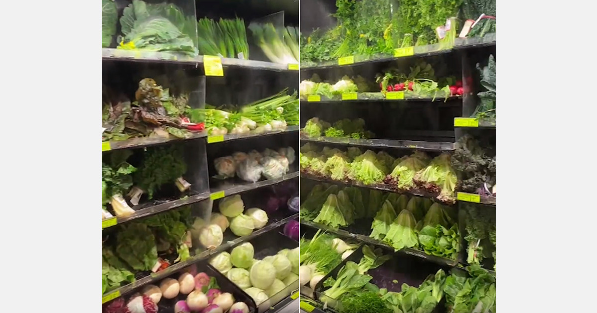 Dry-misting in vegetable aisle