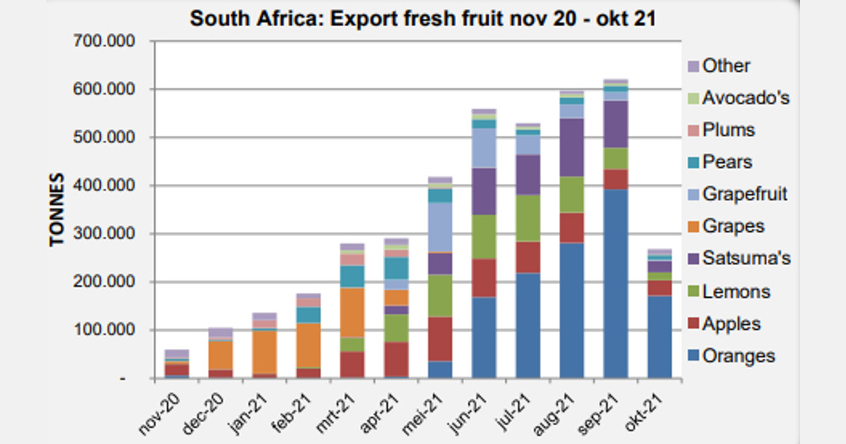 South Africa again exports more fruit in 2021; mandarin exports 30% higher