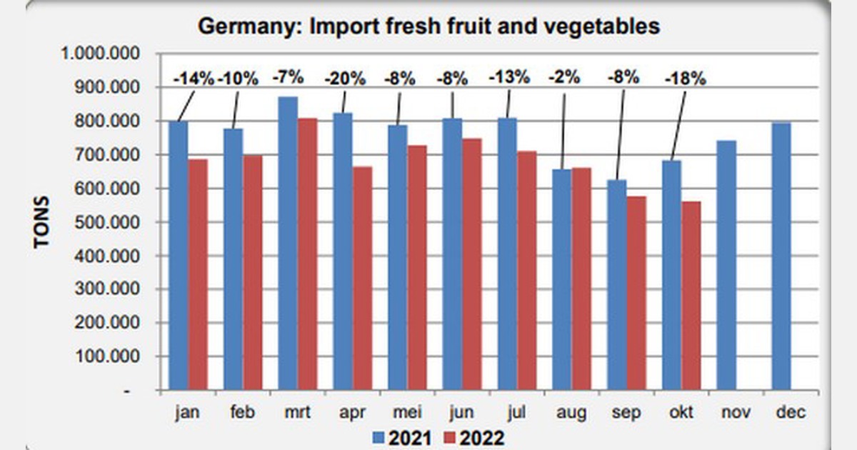 Germany imports more than 10% fewer fresh fruit and vegetables in 2022