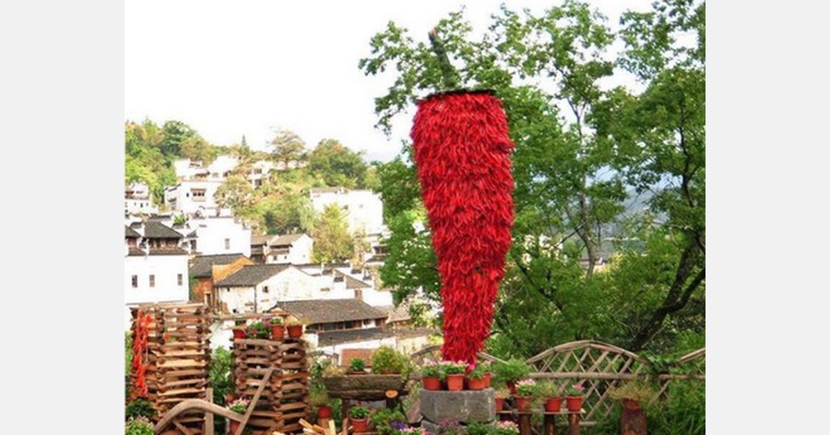 Giant chilli pepper displayed in Huangling Resort