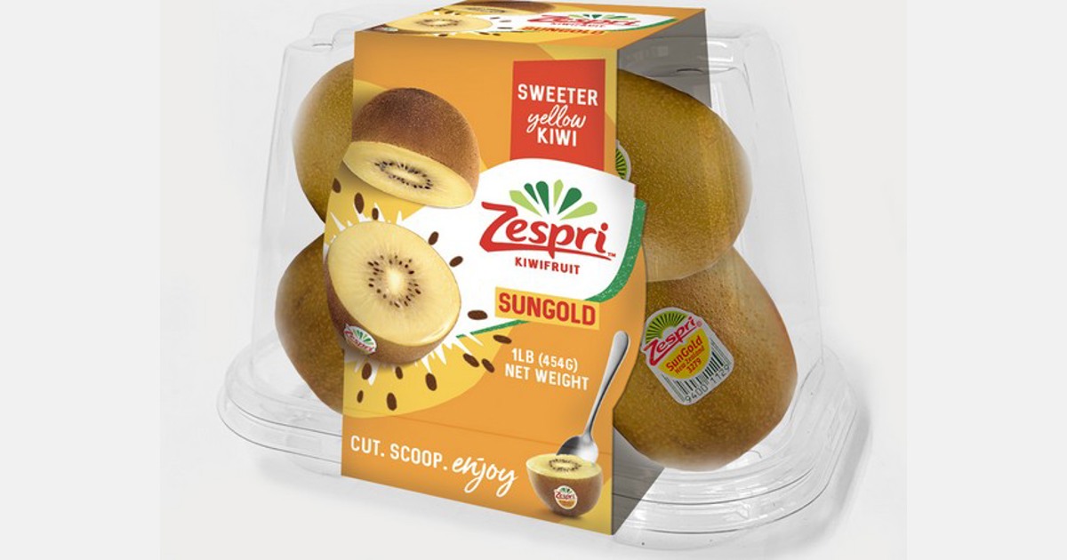 New custom-designed kiwi packaging: 100% recyled two-piece clamshell