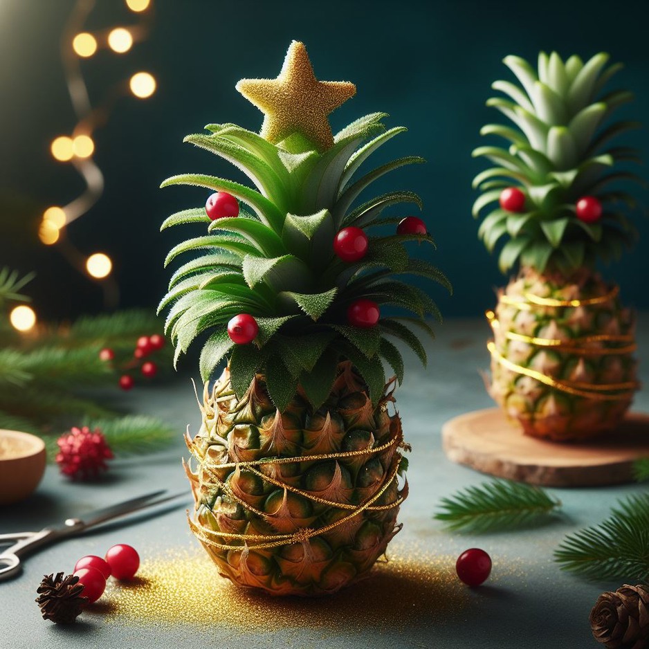 Transform a pineapple stem into a charming Christmas tree