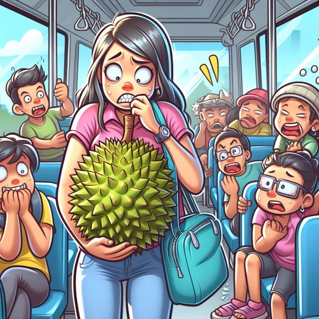 Bus passenger has to throw her durian off the bus because it is banned ...
