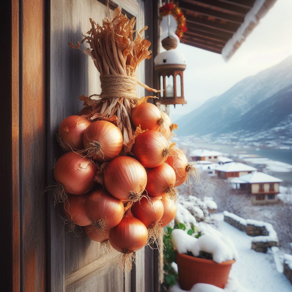 Tradition in Greece is to hang onions on the front door at New Year