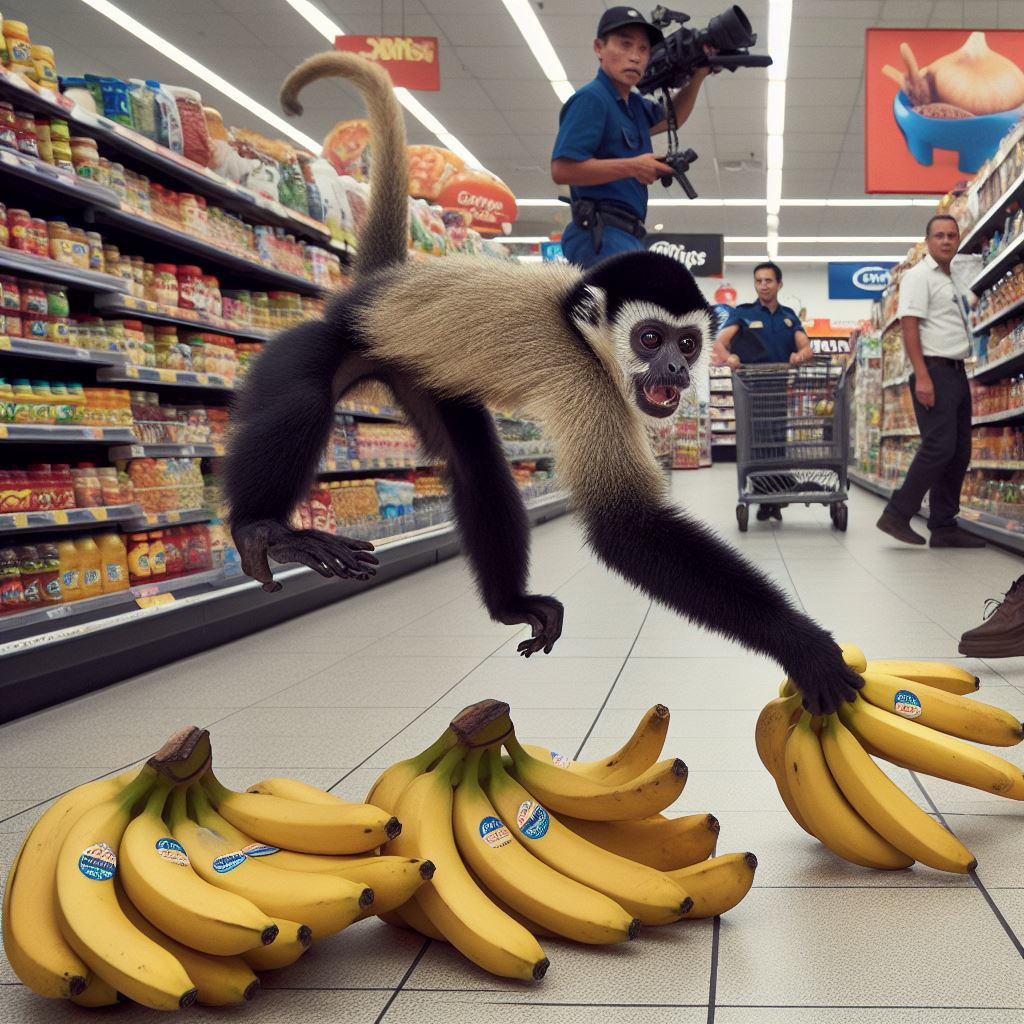 Monkey walks into supermarket and steals a banana
