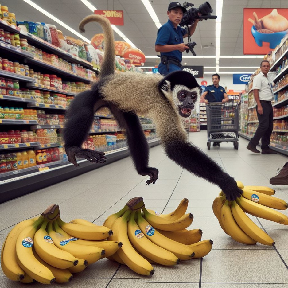 Monkey walks into supermarket and steals a banana