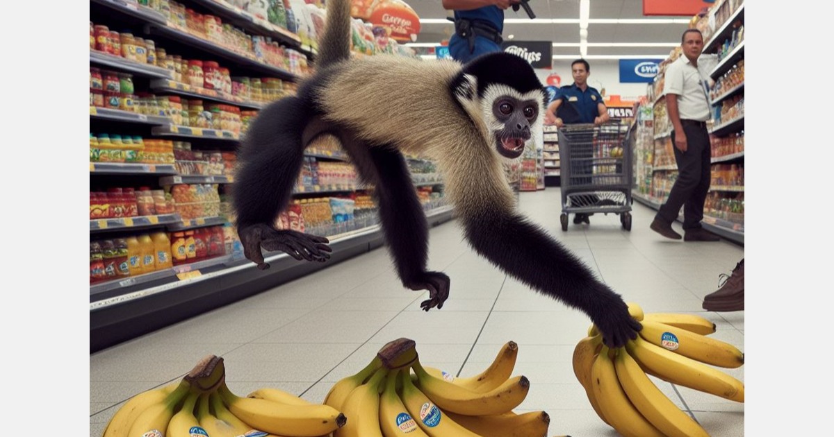 Monkey walks into supermarket and steals a banana