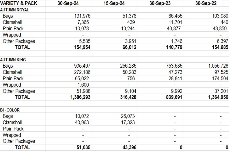 Massive increase of Autumn King grapes in cold storage over past two weeks